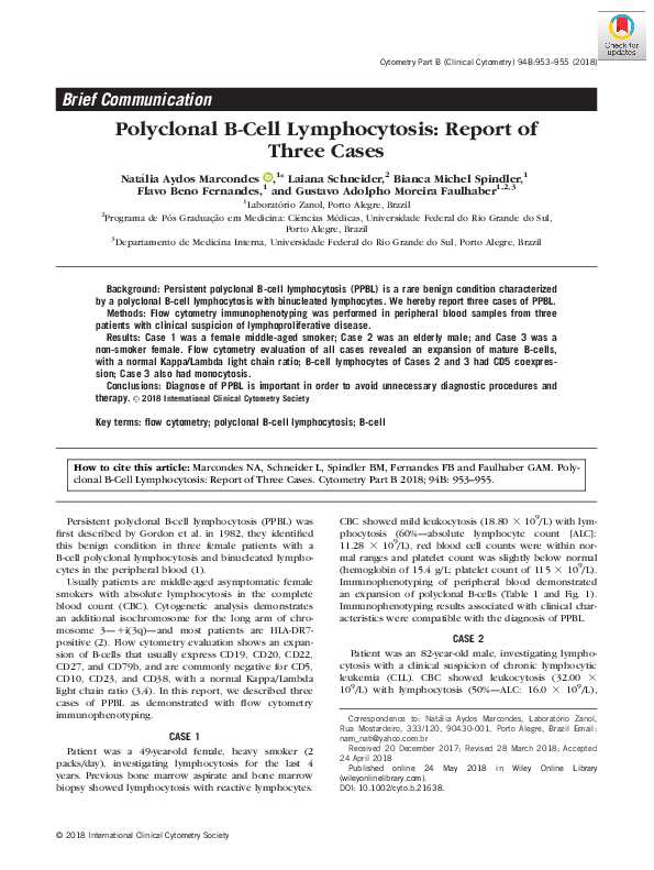 (PDF) Polyclonal B‐cell lymphocytosis: Report of three cases | Laiana ...
