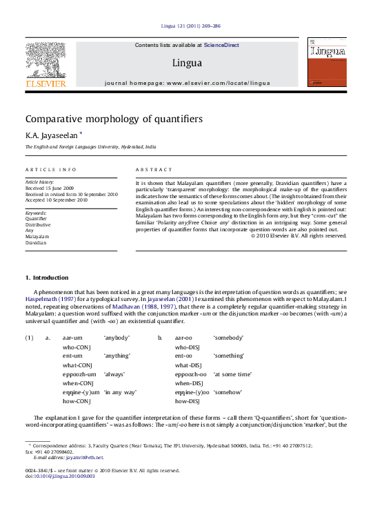 (PDF) Comparative morphology of quantifiers