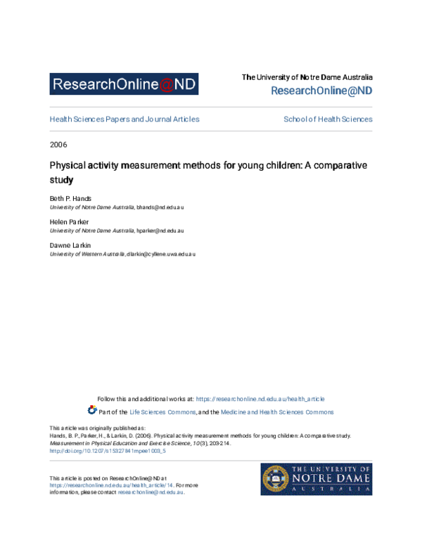 (PDF) Physical Activity Measurement Methods for Young Children: A ...