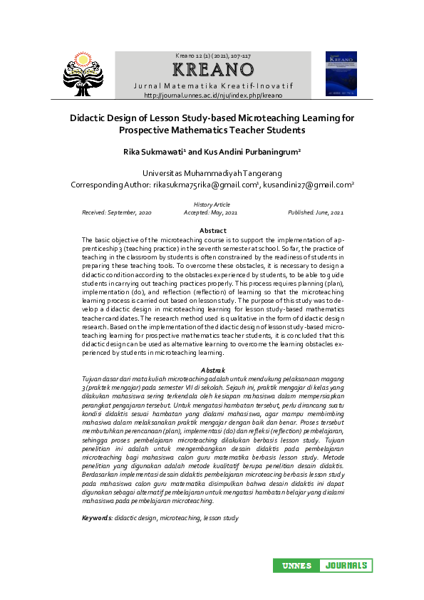 (PDF) Didactic Design of Lesson Study-based Microteaching Learning for ...