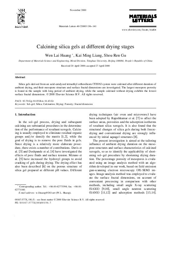 (PDF) Calcining silica gels at different drying stages