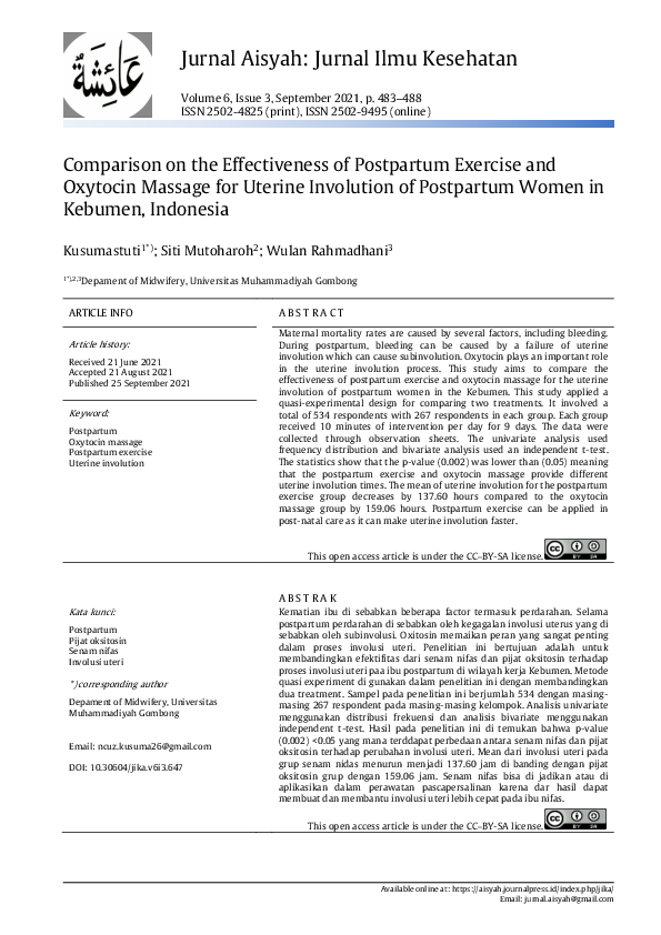 (PDF) Comparison on the Effectiveness of Postpartum Exercise And ...