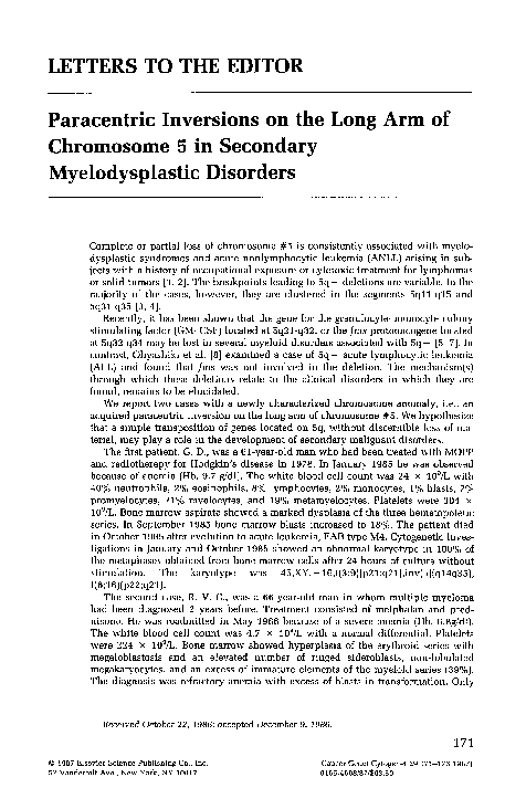 (PDF) Paracentric inversions on the long arm of chromosome 5 in ...