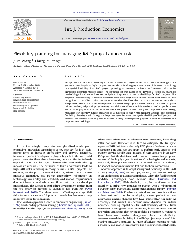 (PDF) Flexibility planning for managing R&D projects under risk