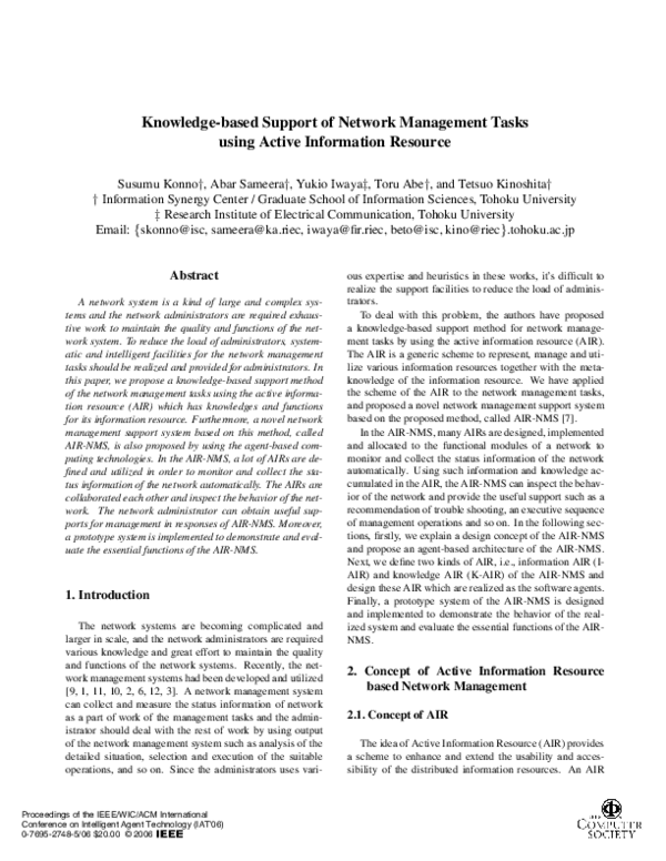 (PDF) Knowledge-Based Support of Network Management Tasks Using Active Information Resource