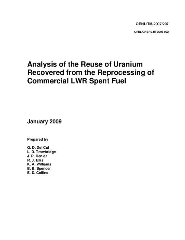 (PDF) Analysis of the Reuse of Uranium Recovered from the Reprocessing ...