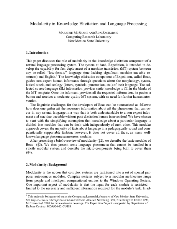 (PDF) Modularity in Knowledge Elicitation and Language Processing