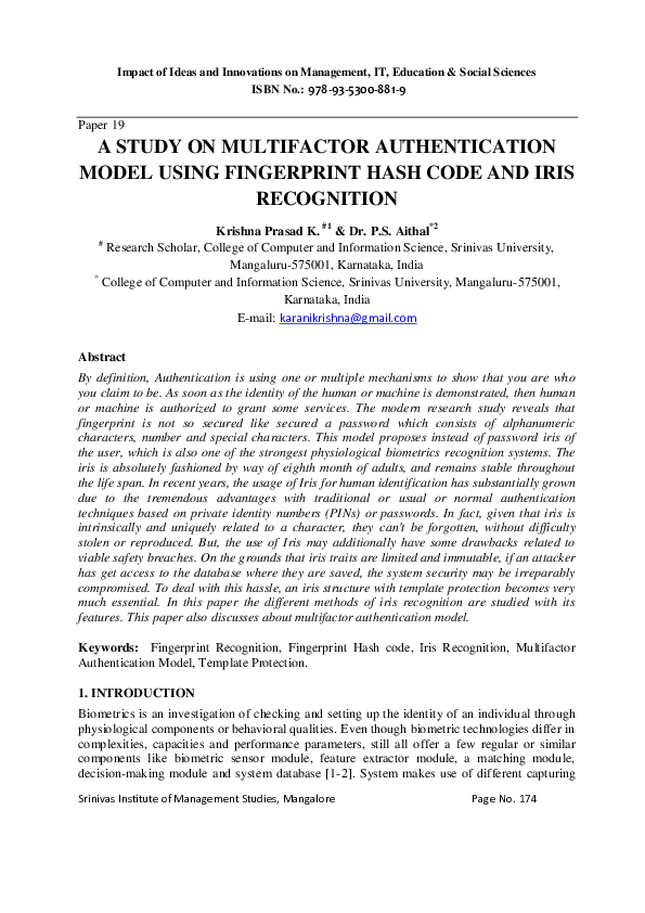 (PDF) A Study On Multifactor Authentication Model Using Fingerprint Hash Code, Password And Otp
