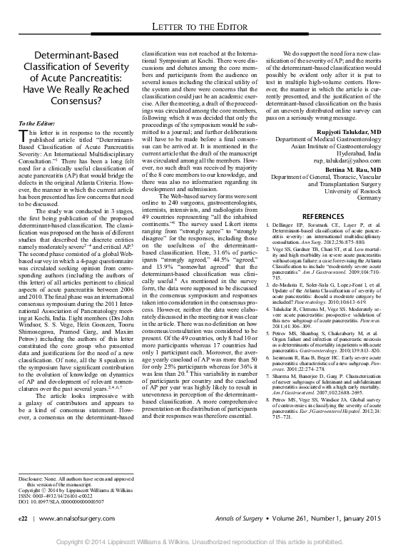 (PDF) Determinant-Based Classification of Severity of Acute Pancreatitis