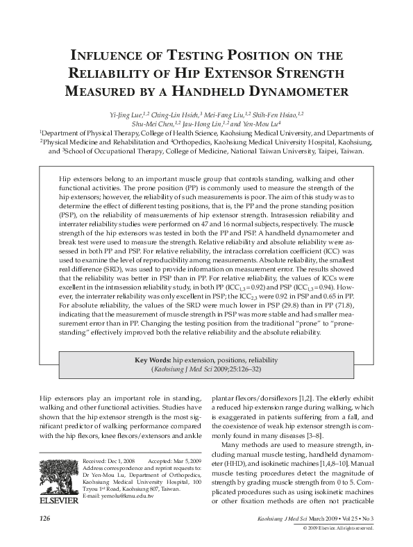 (PDF) Influence of Testing Position on the Reliability of Hip Extensor ...