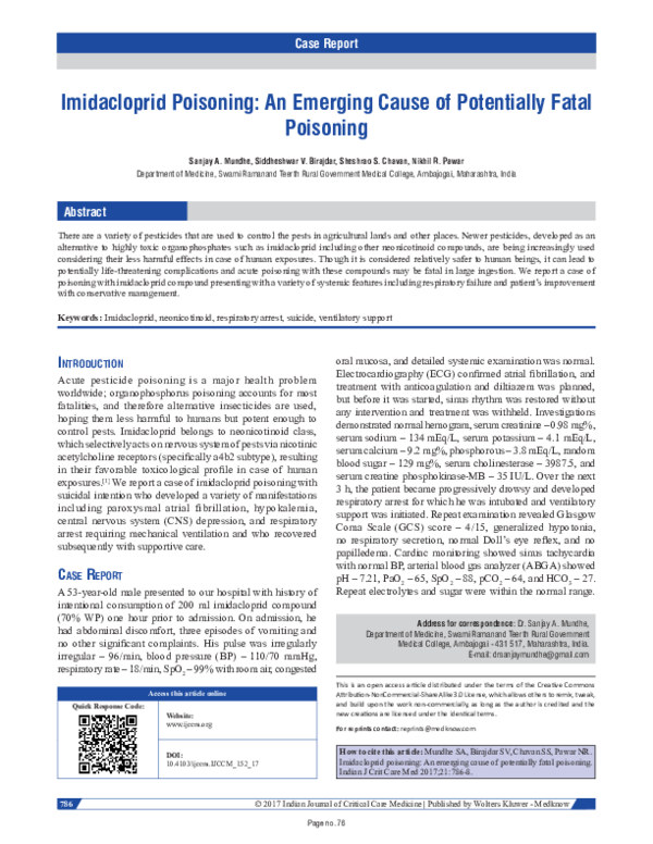 (PDF) Imidacloprid poisoning: An emerging cause of potentially fatal ...