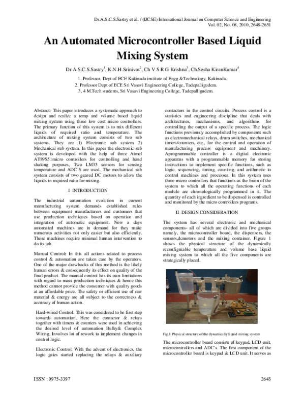 (PDF) An Automated Microcontroller Based Liquid Mixing System