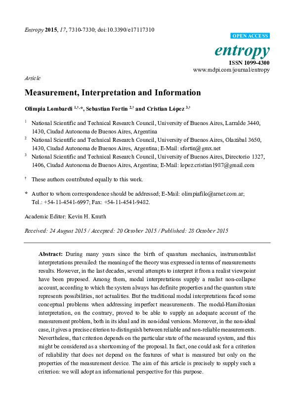 (PDF) Measurement, Interpretation and Information