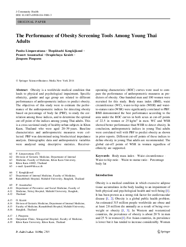 (PDF) The Performance of Obesity Screening Tools Among Young Thai Adults