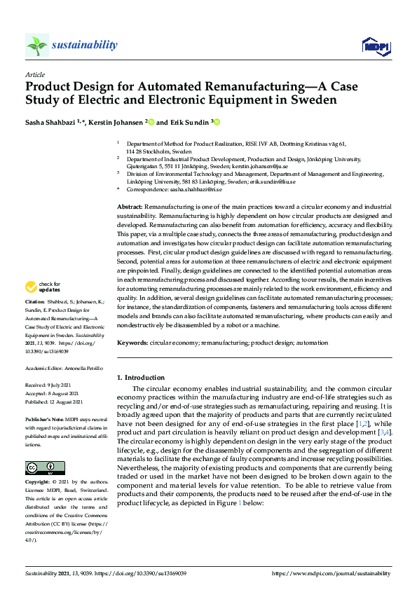 (PDF) Product Design for Automated Remanufacturing—A Case Study of Electric and Electronic ...