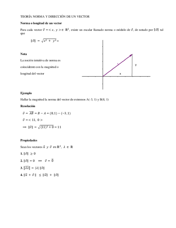 (PDF) TEORÍA NORMA Y DIRECCIÓN DE UN VECTOR Norma o longitud de un ...