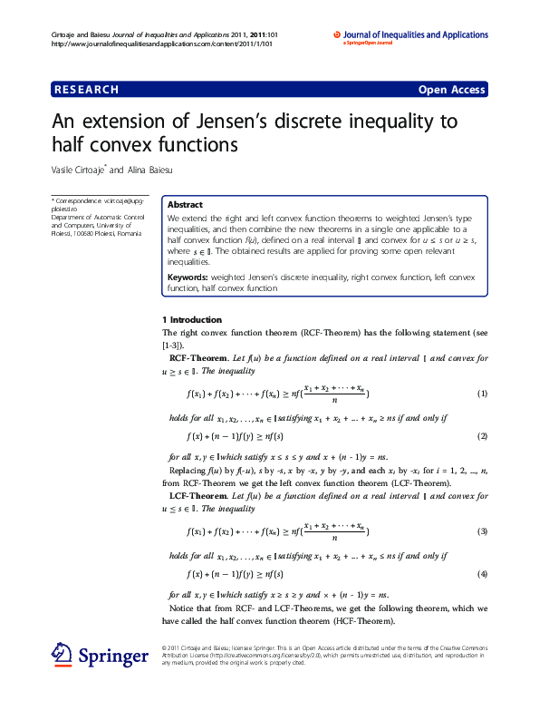 (PDF) An extension of Jensen's discrete inequality to half convex functions