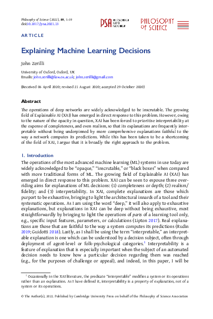(PDF) Explaining Machine Learning Decisions