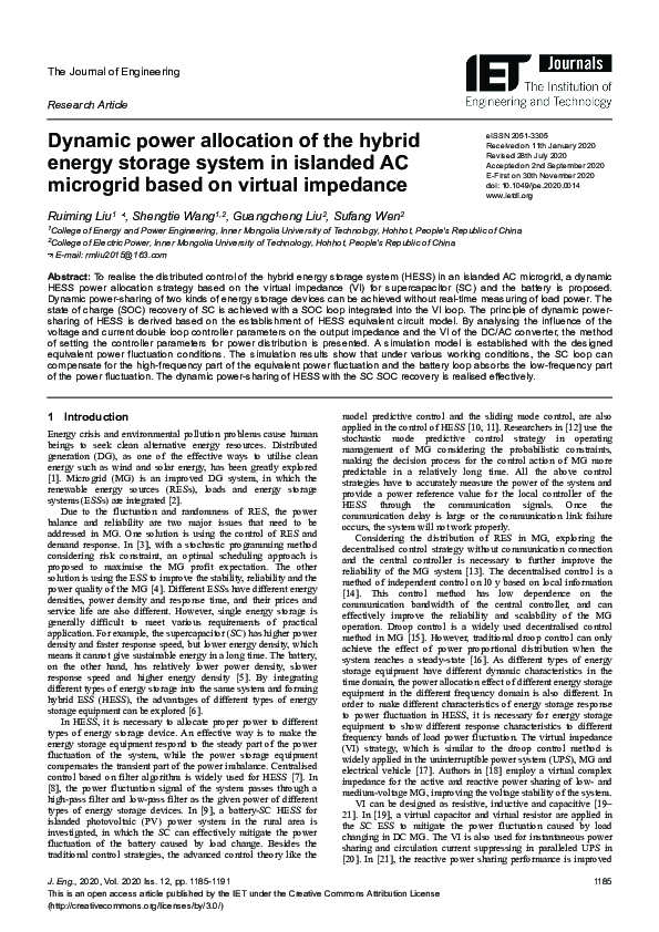 Pdf Dynamic Power Allocation In Hybrid Energy Storage For Microgrids