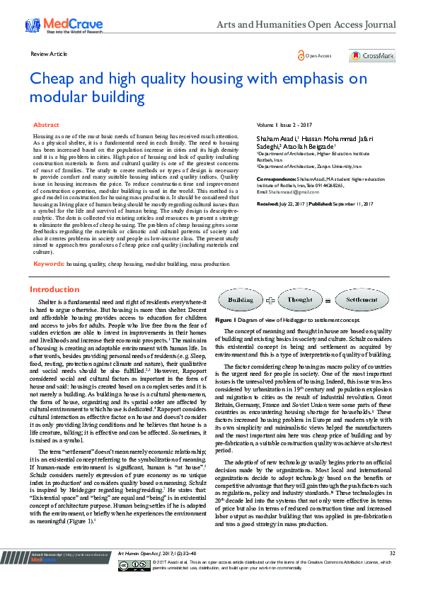 (PDF) Cheap and High Quality Housing with Emphasis on Modular Building