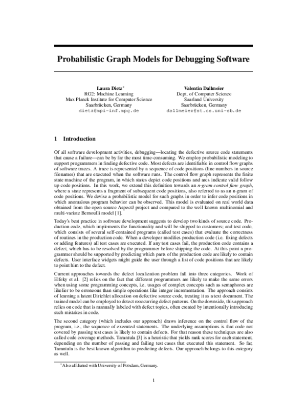 (PDF) Probabilistic Graph Models for Debugging Software