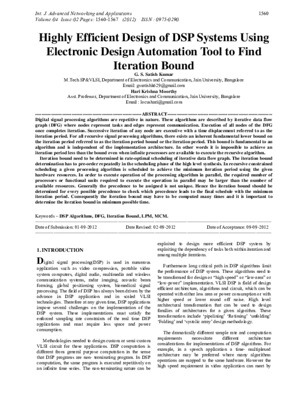 Pdf Highly Efficient Design Of Dsp Systems Using Electronic Design