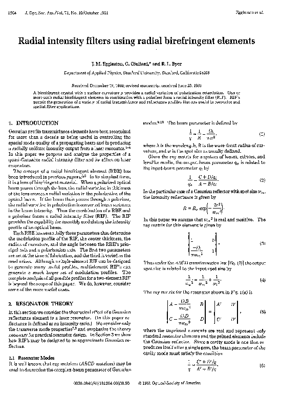 (PDF) Radial intensity filters using radial birefringent elements