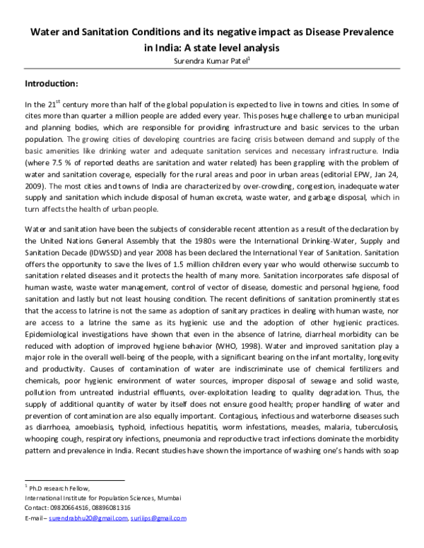 (PDF) Water and Sanitation Conditions and its Negative Impact as ...
