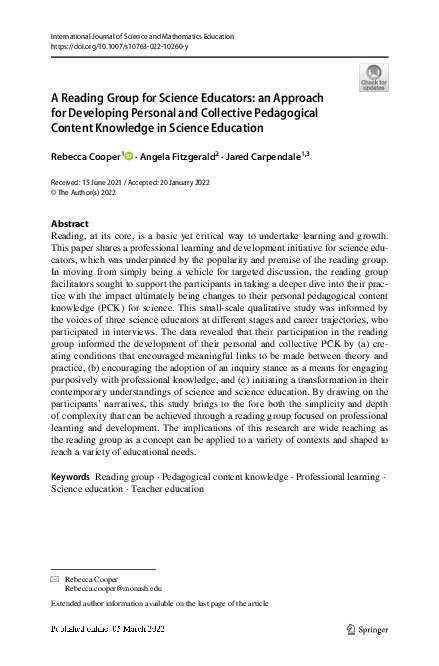 (PDF) A Reading Group for Science Educators: an Approach for Developing ...