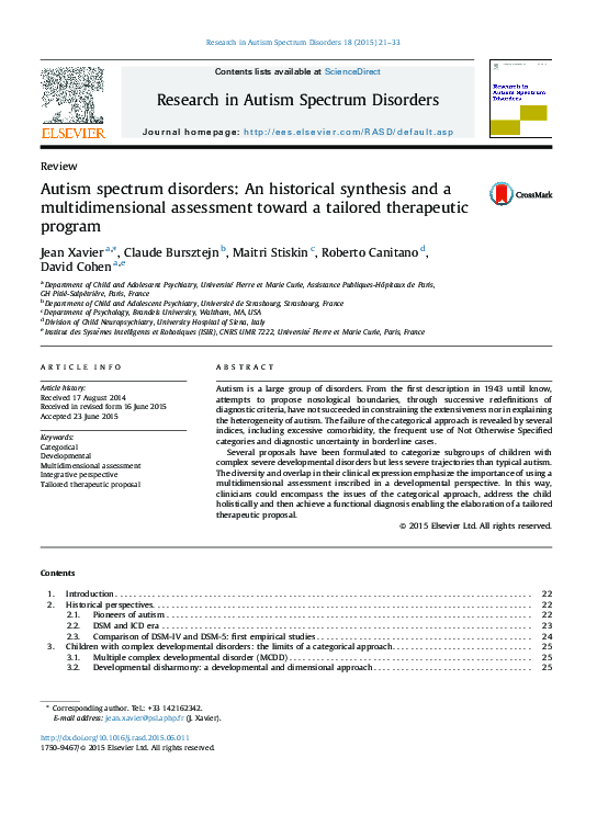 (PDF) Autism spectrum disorders: An historical synthesis and a ...