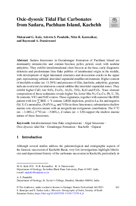 (PDF) Oxic-dysoxic Tidal Flat Carbonates from Sadara, Pachham Island ...