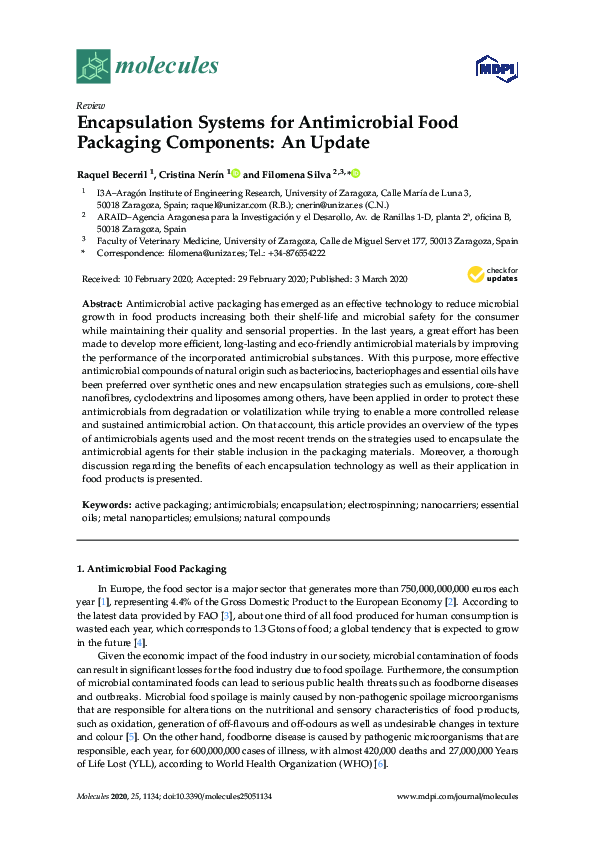 (PDF) Encapsulation Systems for Antimicrobial Food Packaging Components ...