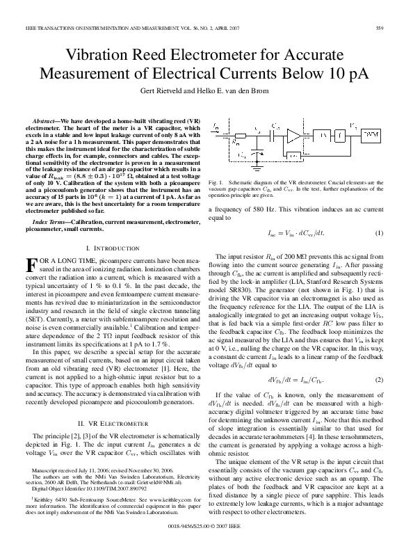 (PDF) Vibration Reed Electrometer for Accurate Measurement of ...