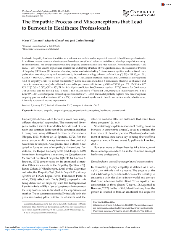 (PDF) The Empathic Process and Misconceptions that Lead to Burnout in Healthcare Professionals