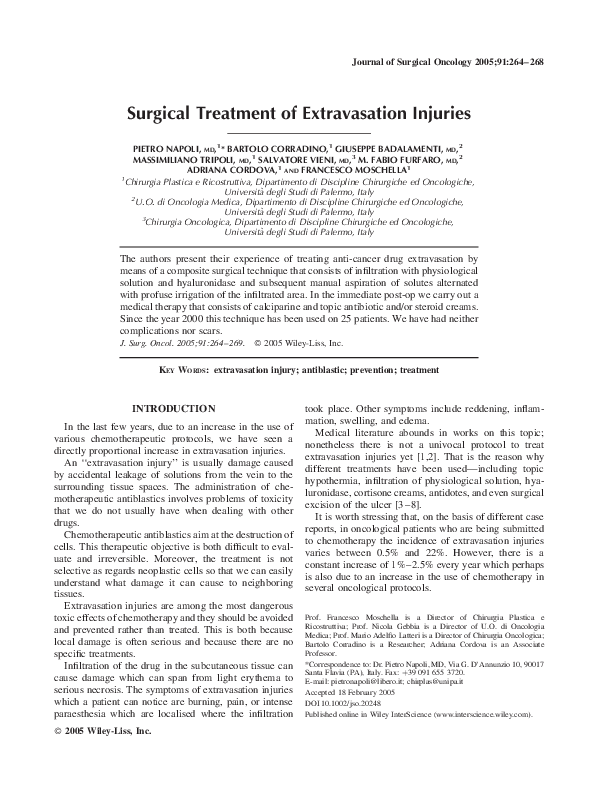 (PDF) Surgical treatment of extravasation injuries