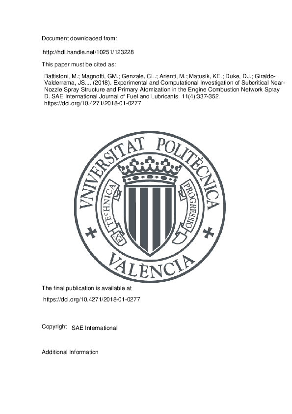 (PDF) Experimental and Computational Investigation of Subcritical Near ...