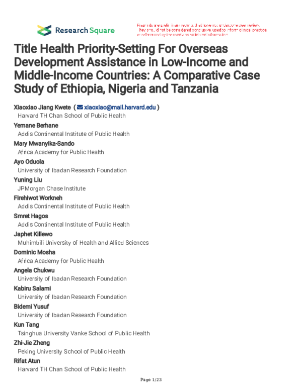 (PDF) Title Health Priority-Setting For Overseas Development Assistance ...