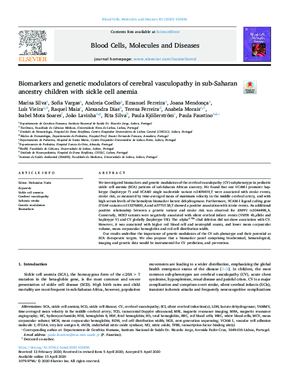 (PDF) Biomarkers and genetic modulators of cerebral vasculopathy in sub ...