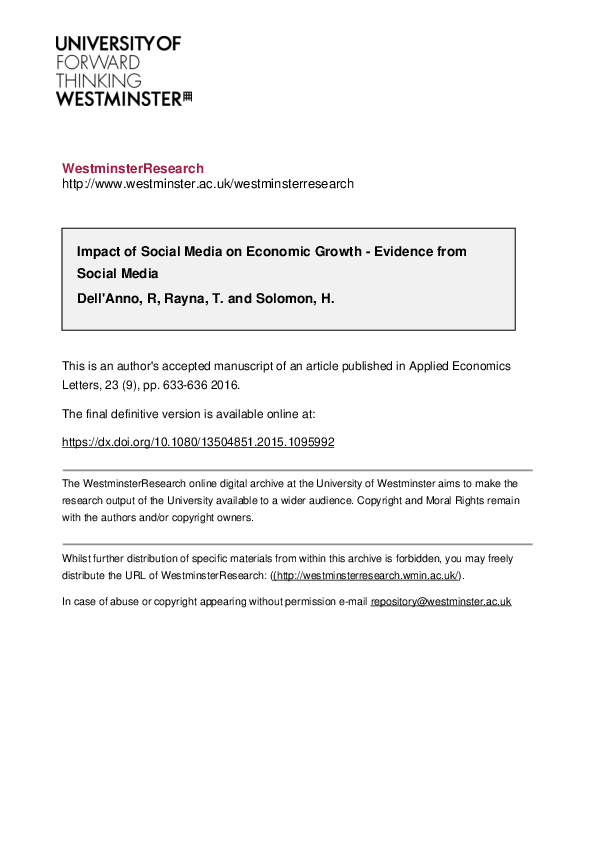 (PDF) Impact of social media on economic growth–evidence from social media