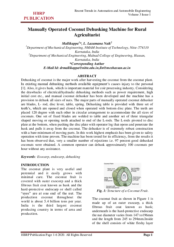 (PDF) Manually Operated Coconut Dehusking Machine for Rural Agriculturist