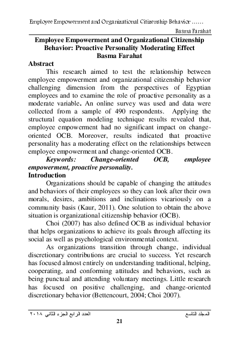 (PDF) Employee Empowerment and Organizational Citizenship Behavior: Proactive Personality ...