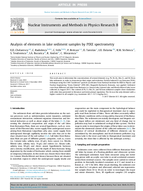 (PDF) Analysis of elements in lake sediment samples by PIXE spectrometry