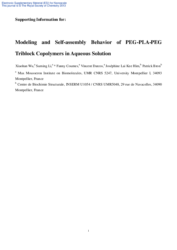 (PDF) Modeling and self-assembly behavior of PEG–PLA–PEG triblock ...