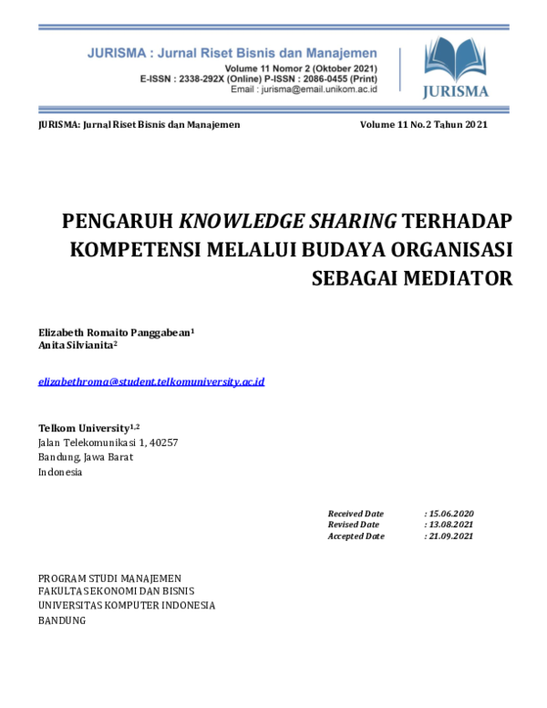 (PDF) Pengaruh Knowledge Sharing Terhadap Kompetensi Karyawan Melalui Budaya Organisasi Sebagai ...