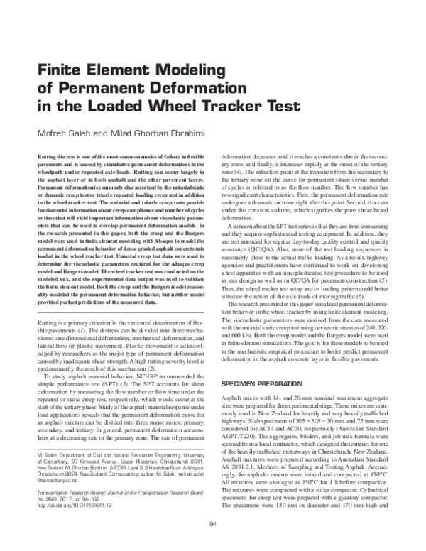 (PDF) Finite Element Modeling of Permanent Deformation in the Loaded ...