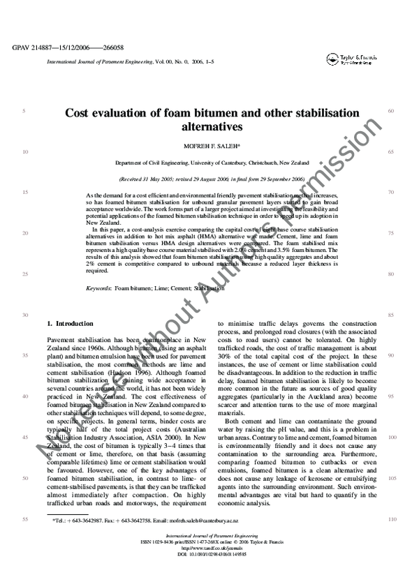 (PDF) Cost evaluation of foam bitumen and other stabilisation alternatives