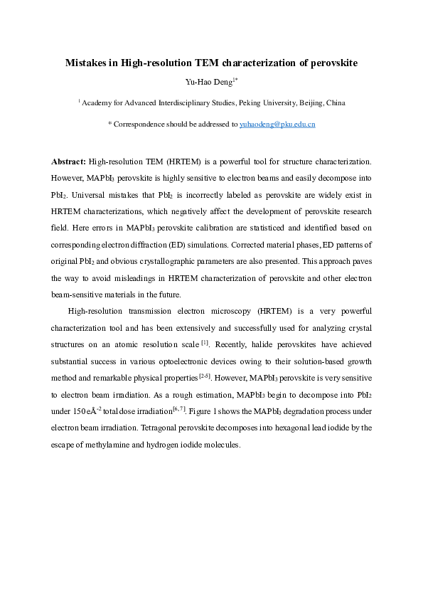 (PDF) Mistakes in High-resolution TEM characterization of perovskite