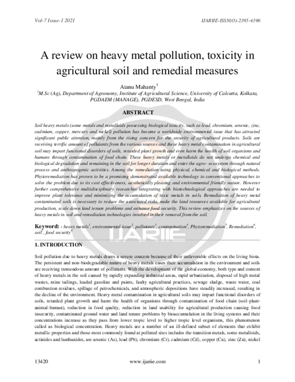 (PDF) A review on heavy metal pollution, toxicity in agricultural soil ...