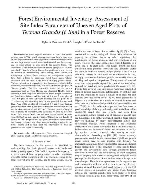 (PDF) Forest Environmental Inventory Assessment of