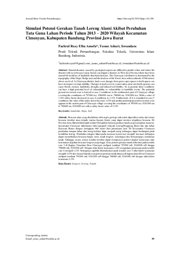 (PDF) Simulasi Potensi Gerakan Tanah Lereng Alami Akibat Perubahan Tata ...